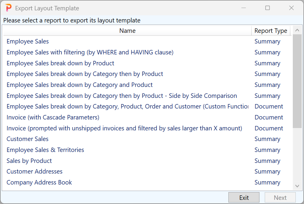 Exporting and importing Pixel Perfect Reports Template